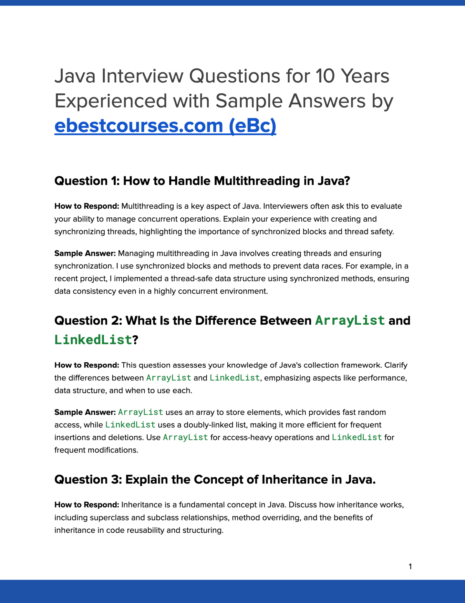 100+ Java Interview Questions for 10 Years Experienced with Sample ...